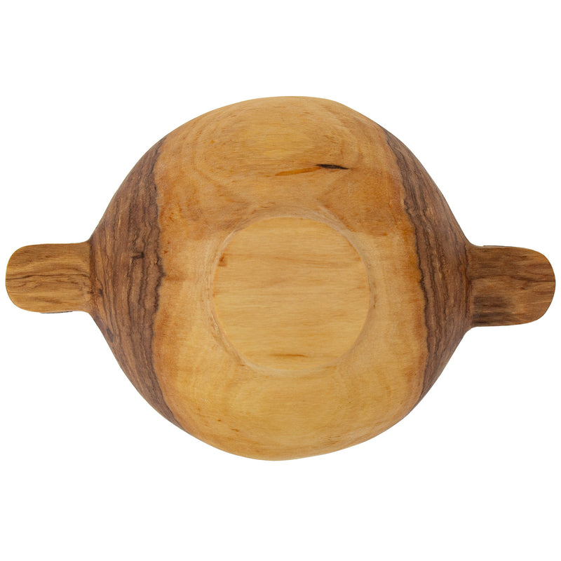Rustic Olive Wood Bowl with Batik Bone Inlay Handles, 6-inch - Global ...